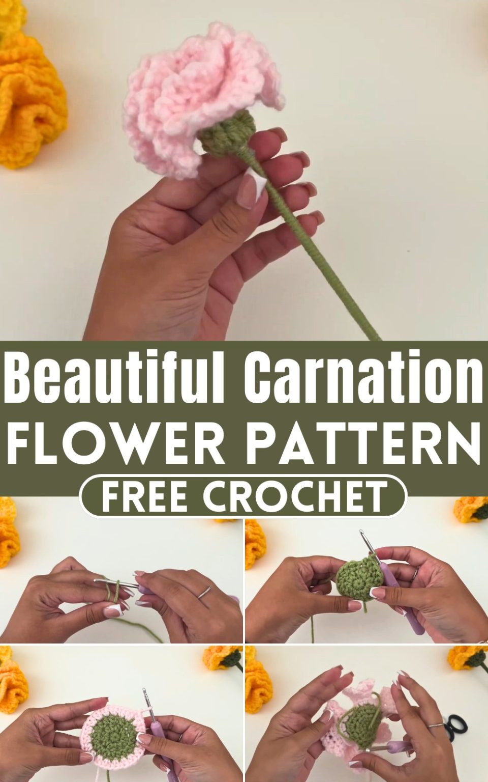 Beautiful & Softer Crochet Carnation Flower Pattern