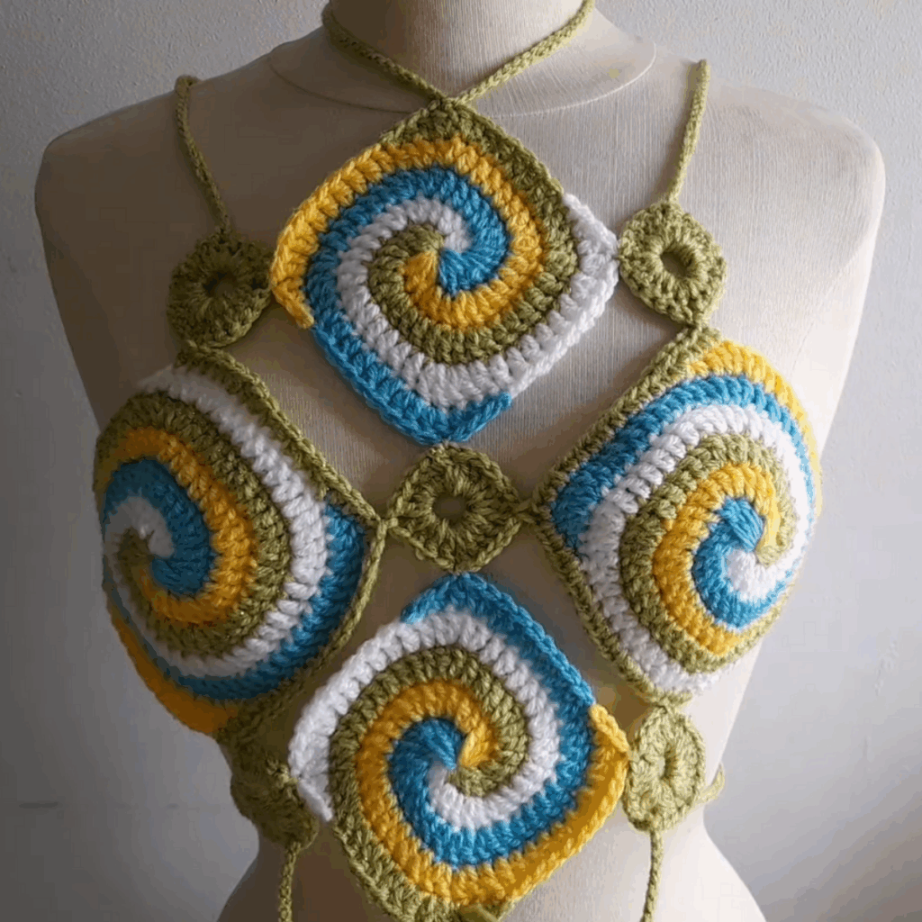Crochet Swirl Halter Top Pattern Made With Granny Squares
