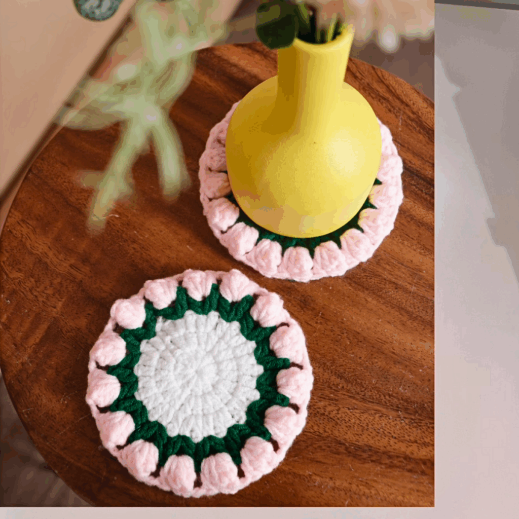 Sweet Crochet Tulip Coaster for Tea Time Charm